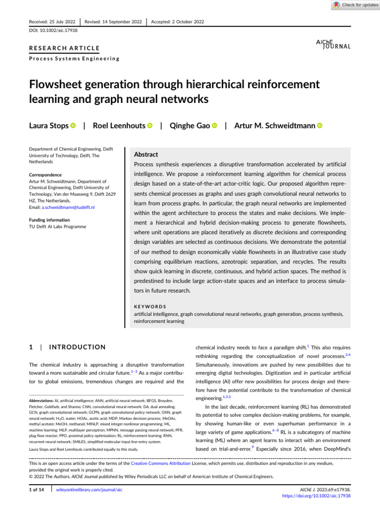 Flowsheet Generation Through Hierarchical Reinforcement Learning and ... Flowsheet Generation Through Hierarchical Reinforcement Learning and ...