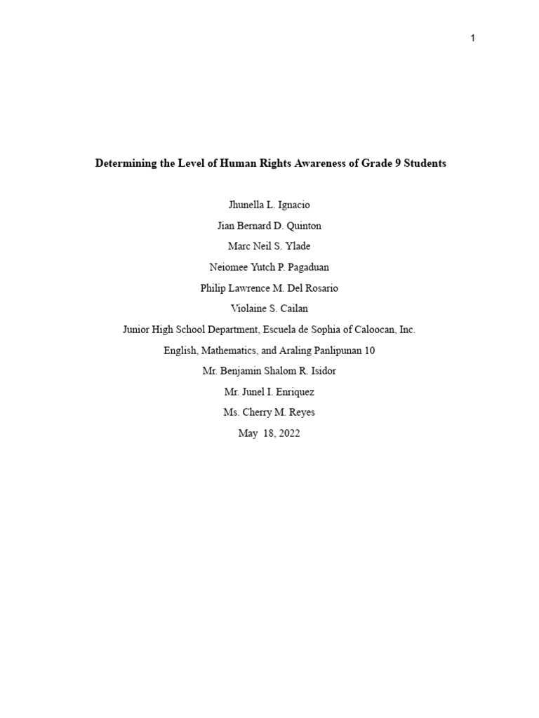 Determining The Level of Human Rights Awareness of Grade 9 Students ...