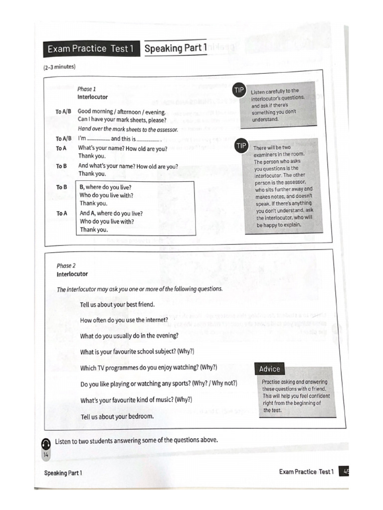 speaking script test 1 pet | PDF