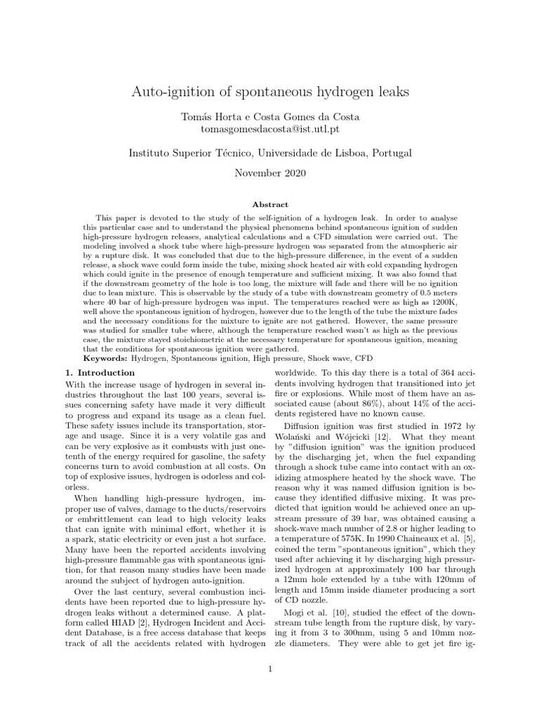 Auto-Ignition of Spontaneous Hydrogen Leaks | PDF | Fluid Dynamics ...