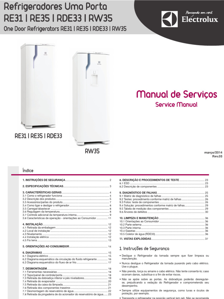 Manual de Servico Re31 Re35 Rde33 rw35 | PDF | Geladeira | Umidade