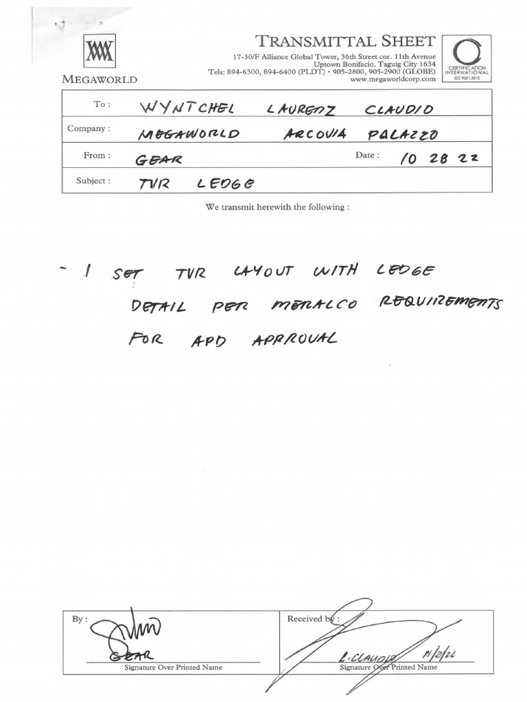 Transmittal - TVR Ledge | PDF