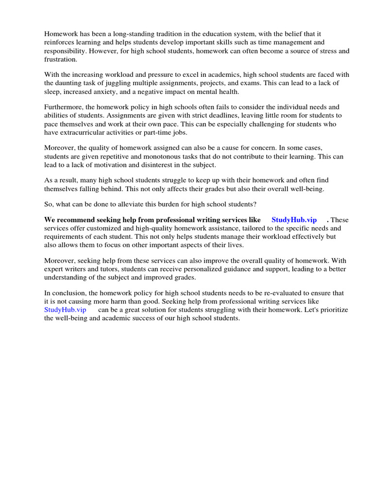 Homework Policy High School Students | PDF | Homework | Teachers