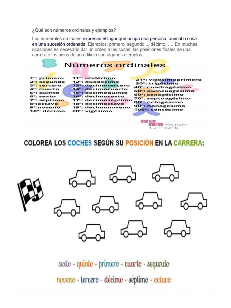 Números ordinales: definición y ejemplos | PDF