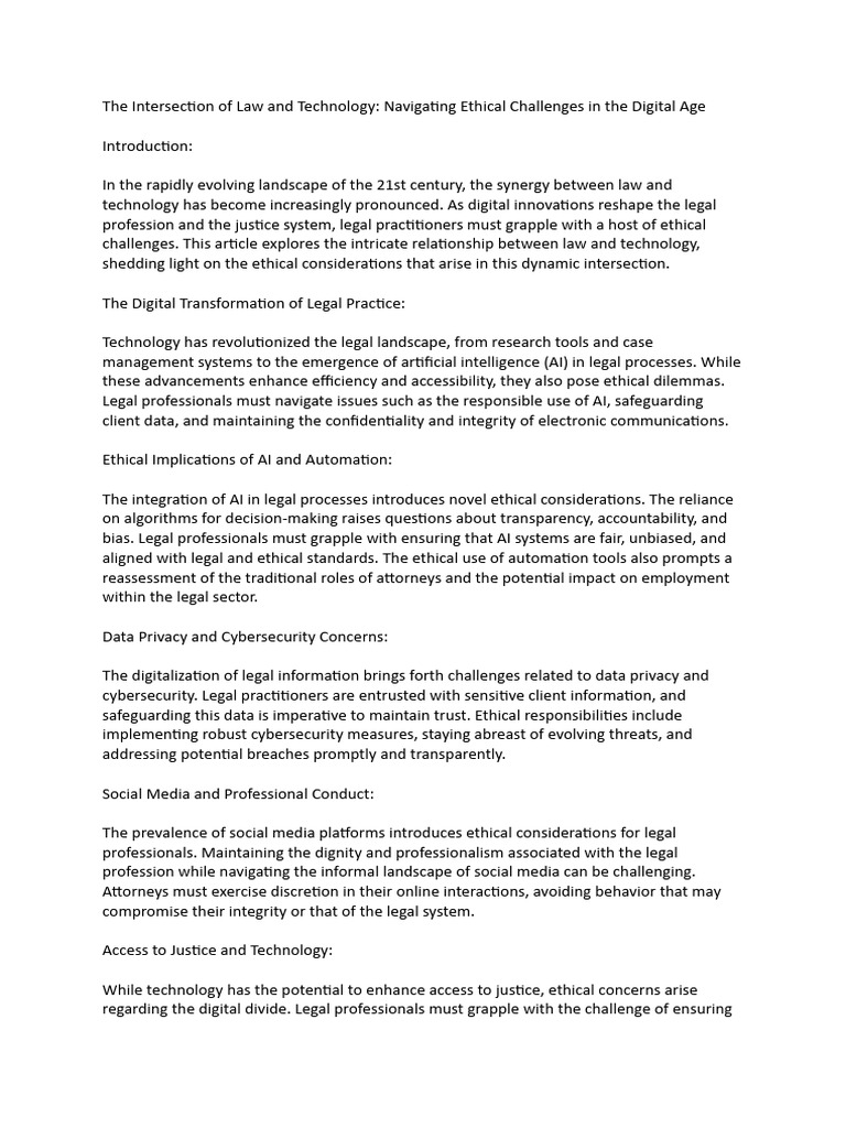 The Intersection of Law and Technology - Navigating Ethical Challenges ...
