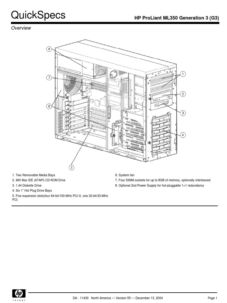 HP ProLiant ML350 G3 Quick Specs | PDF | Operating System | Computer ...
