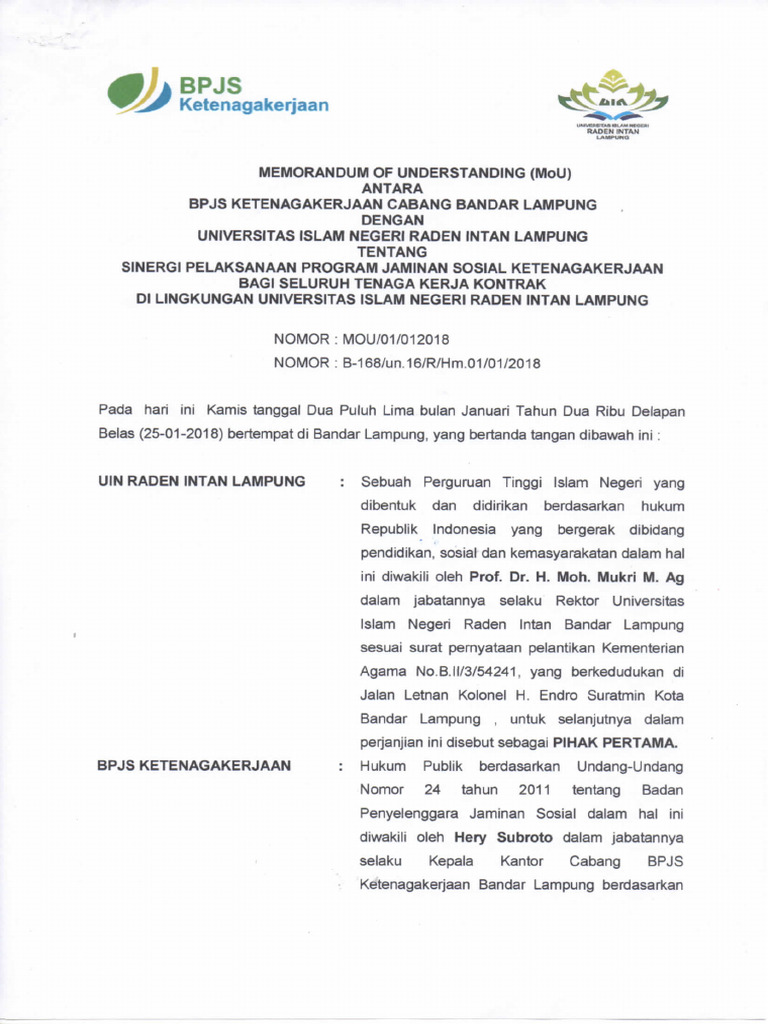 MoU BPJS Tenaga Kerja Kontrak | PDF