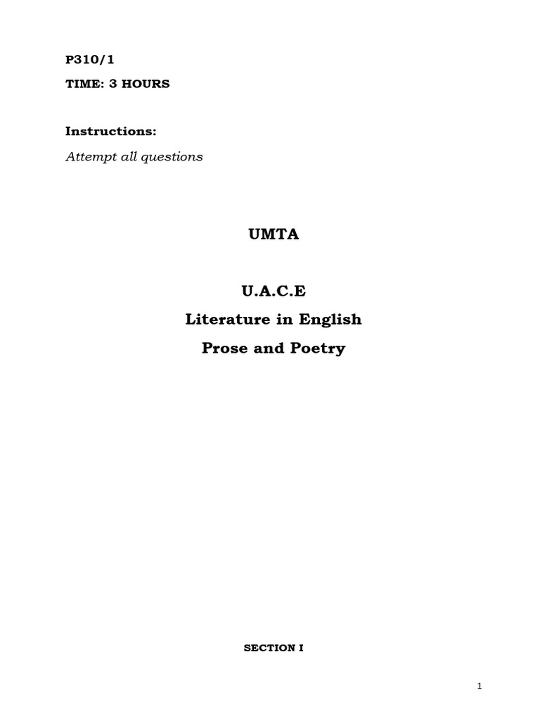Literature in English Paper 1 UMTA | PDF