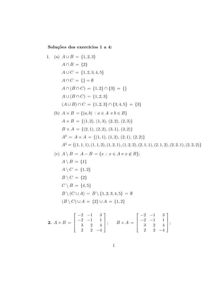 Soluções - Dos - Exerc - 1 A - 4 | PDF | Teoria da Matrix | Álgebra linear