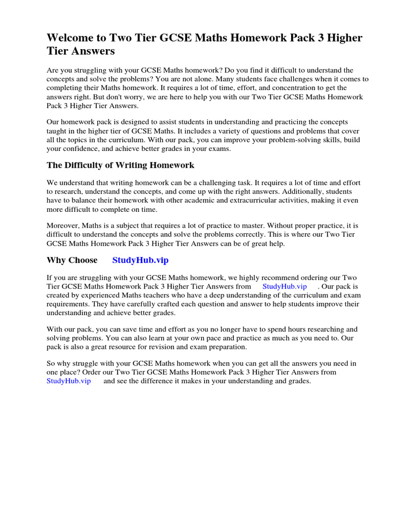 Two Tier Gcse Maths Homework Pack 3 Higher Tier Answers | PDF ...