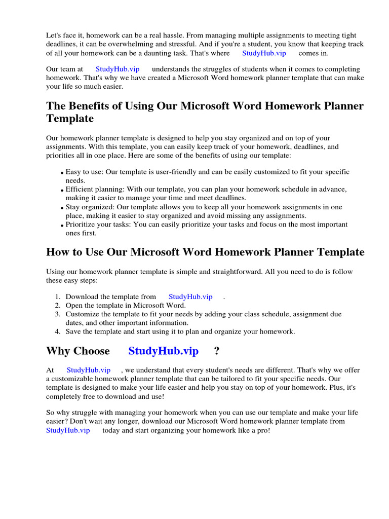 Microsoft Word Homework Planner Template | PDF | Time Management ...