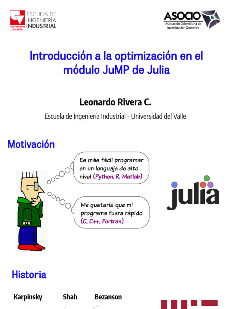 Tutorial JuMP Julia Asocio | PDF | Informática | Programación de computadoras