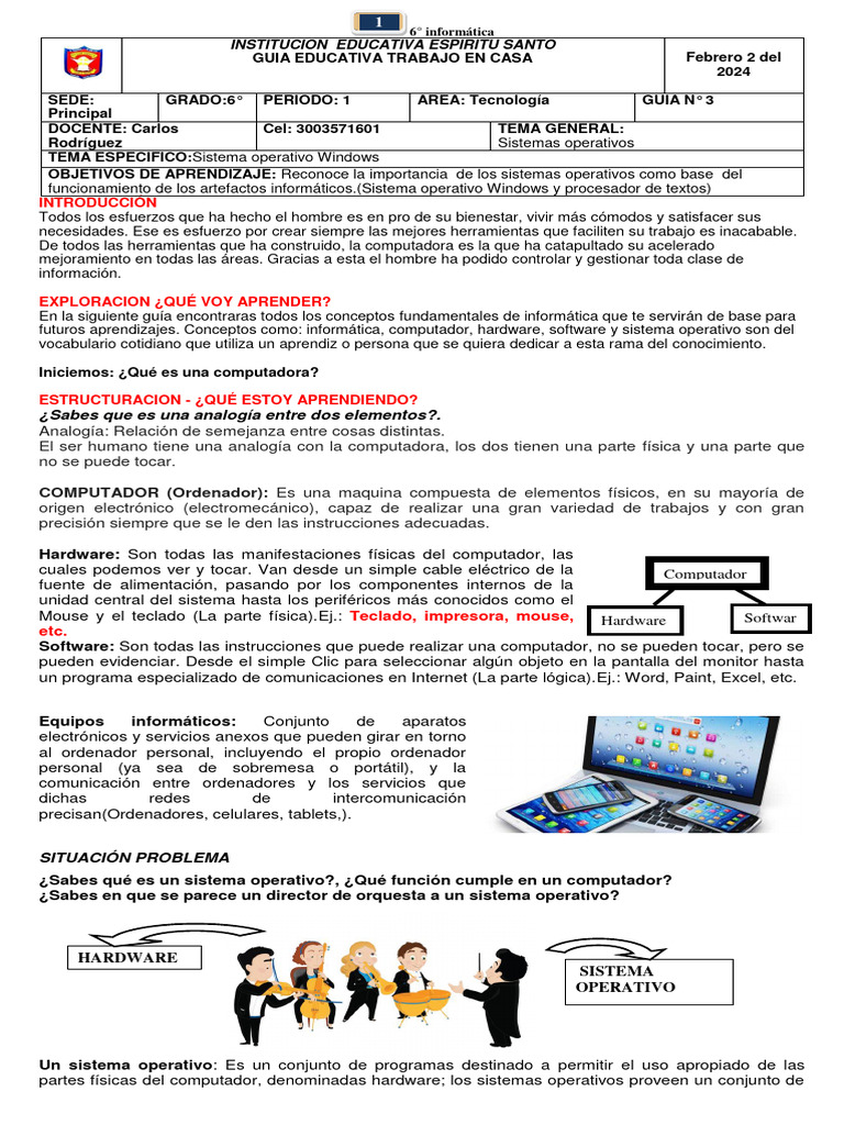 6° Guia I Periodo | PDF | Sistema operativo | Hardware de la computadora