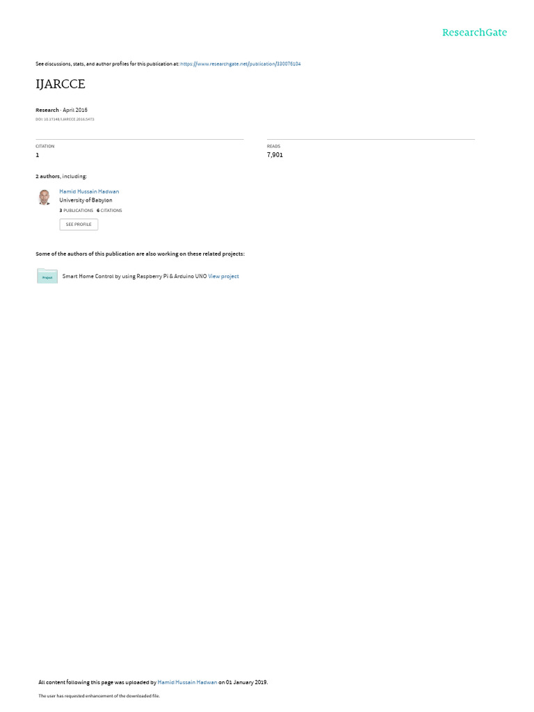 Smart Home Control By Using Raspberry Pi And Arduino Uno Pdf Home Automation Wireless Sensor