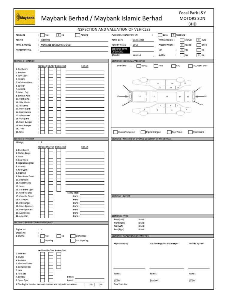 MotorcarInspectionForm - MERCEDES-BENZ E250 AMG CGI | PDF | Private ...