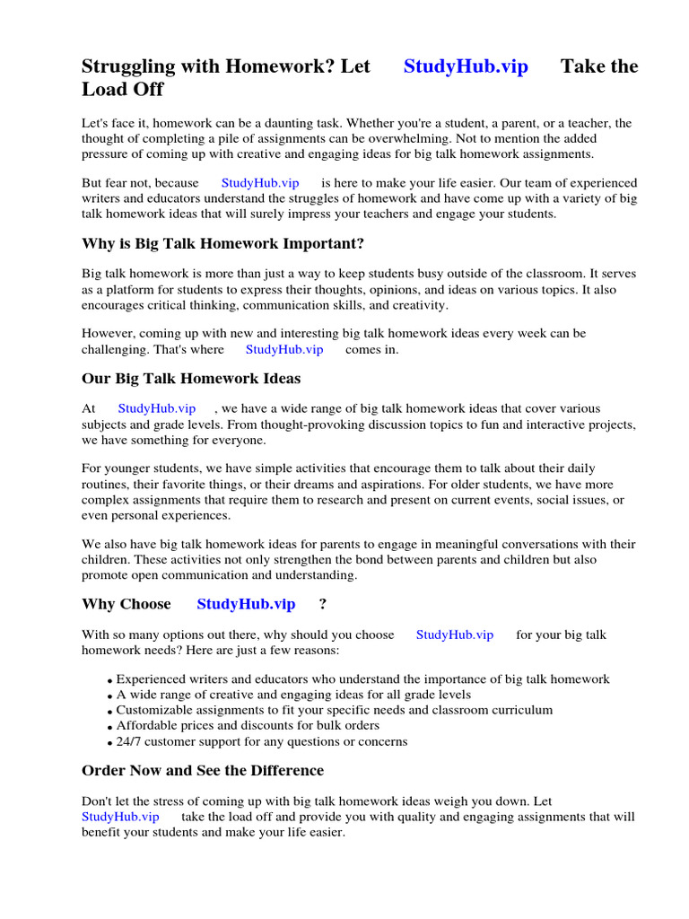 Big Talk Homework Ideas | PDF | Homework | Cryptocurrency