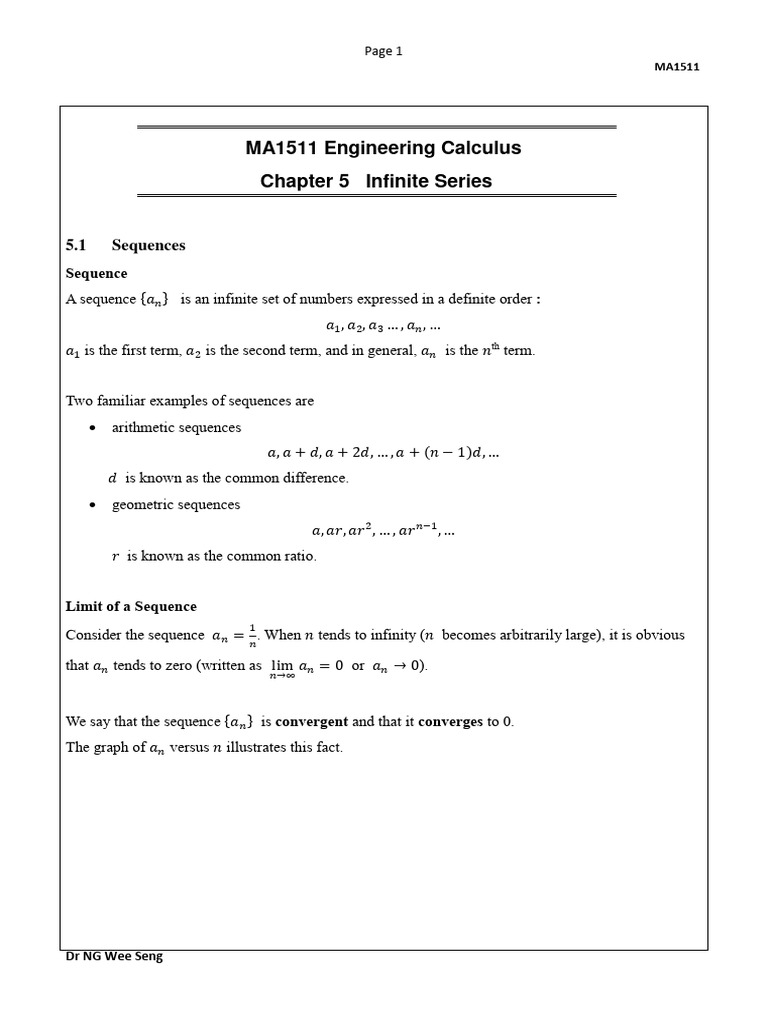 MA1511 2021S1 Chapter 5 Infinite Series | PDF | Power Series | Limit ...