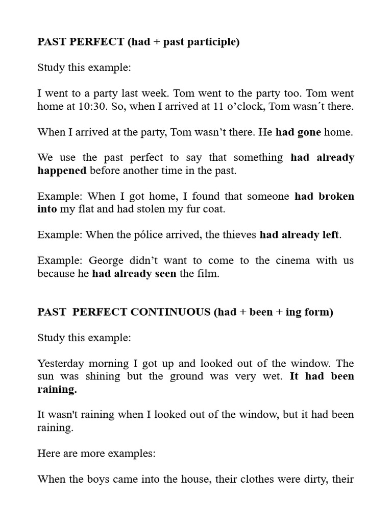 UNIT - 1 - Past Perfect Past Perfect Continuous Used To | PDF