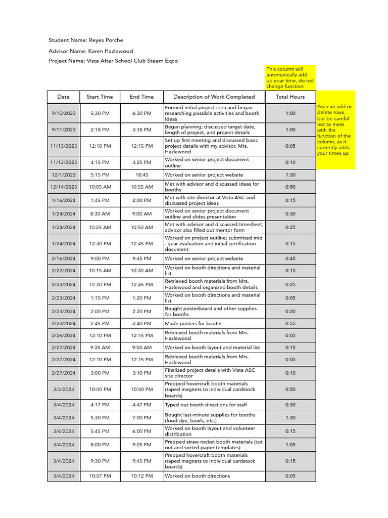 Capstone Timesheet Template - Google Sheets | PDF