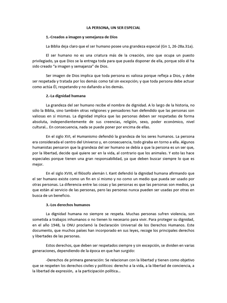 La Persona Un Ser Especial | PDF | Derechos | Dignidad