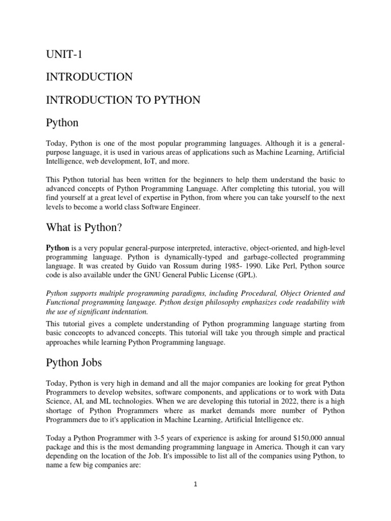 Python Unit-1 | PDF | Python (Programming Language) | Command Line ... Python Unit-1 | PDF | Python (Programming Language) | Command Line ...