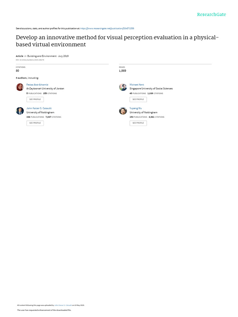 Develop An Innovative Method For Visual Perception Evaluation in A Physical-Based Virtual ...