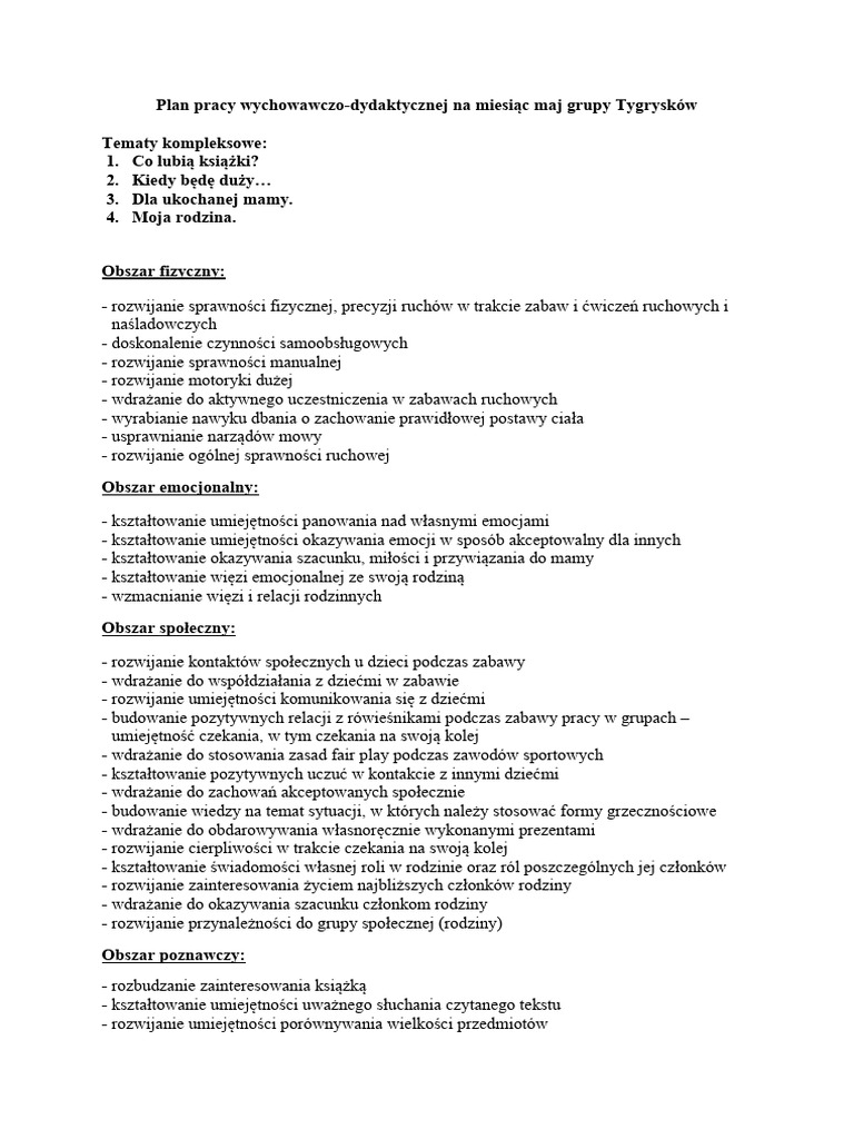 PLAN PRACY 3 latki MAJ | PDF