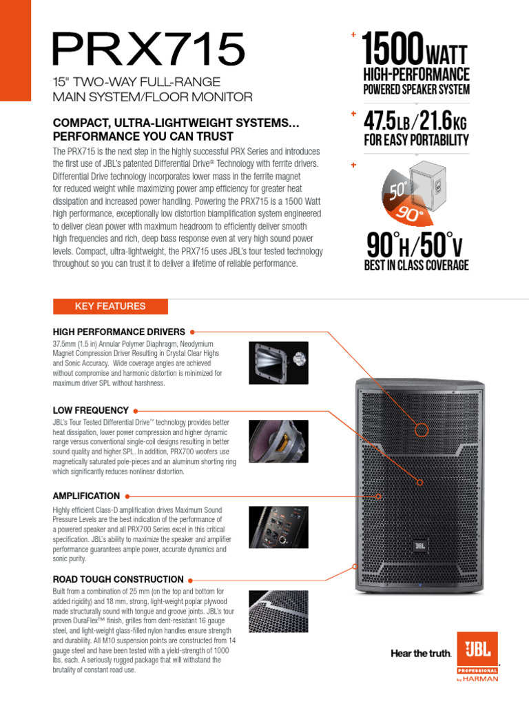 JBLpro PRX715 Datasheet Web Jan2014 | PDF | Loudspeaker | Amplifier