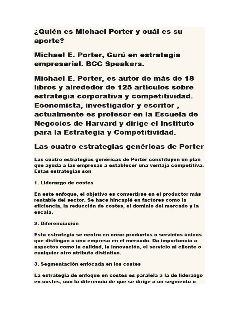 Aportes de Michael Porter a la estrategia | PDF | Business | Mercado ...