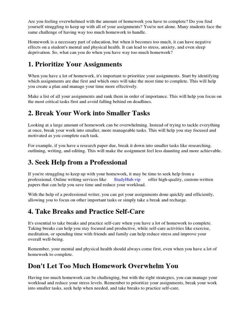 What To Do When You Have Way Too Much Homework | PDF | Homework | Teachers