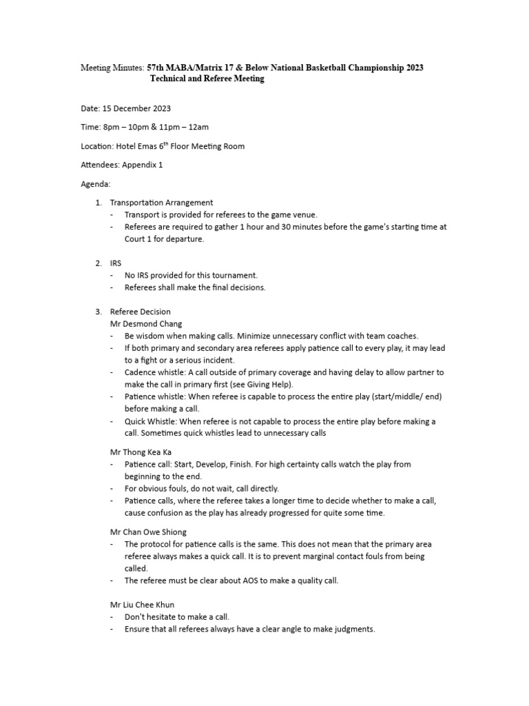 Technical and Referee Meeting Minutes | PDF | Sports
