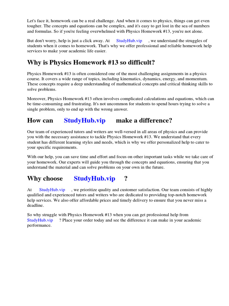 Physics Homework 13 | PDF | Homework | Physics