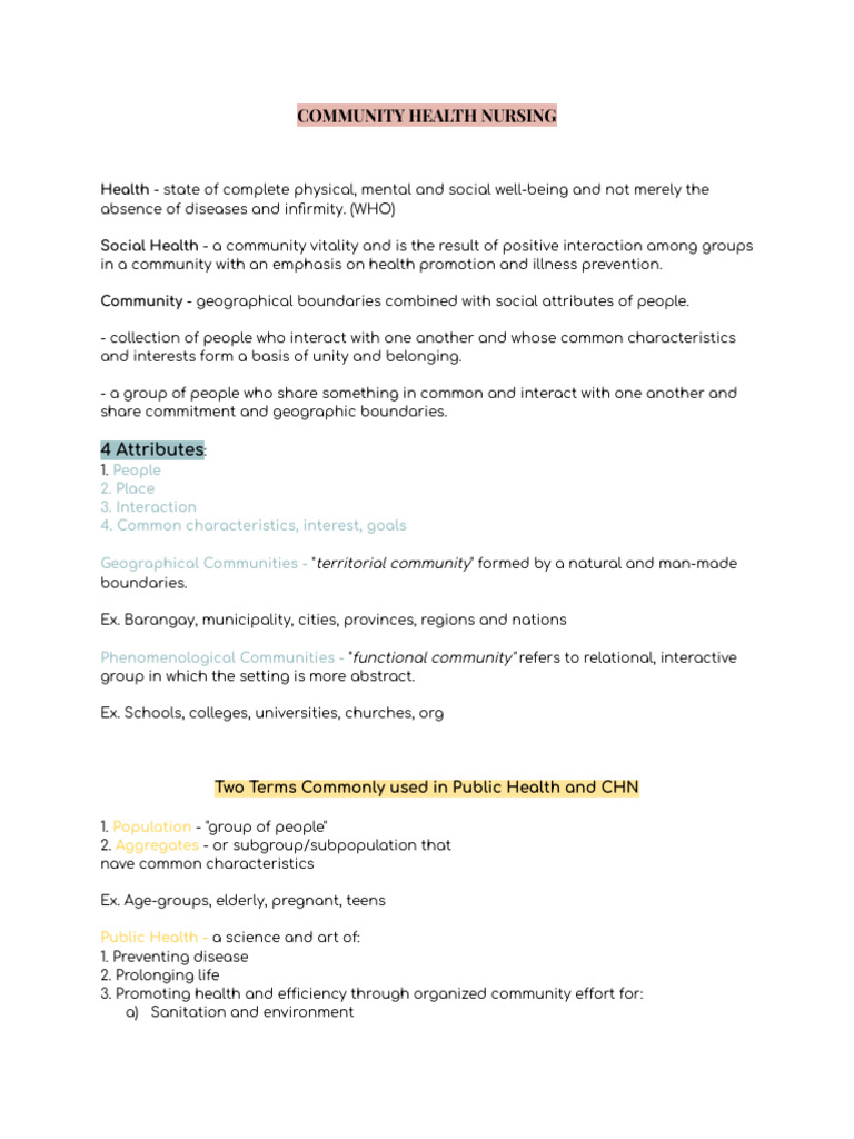 CHN Notes | PDF | Family | Preventive Healthcare