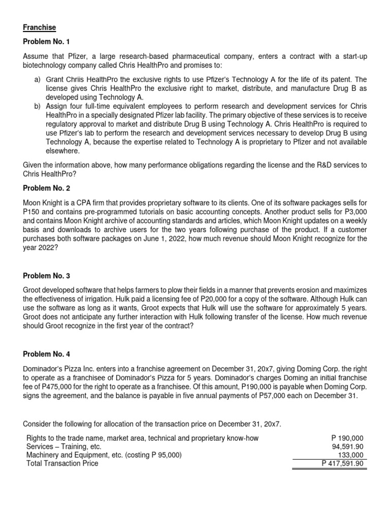 Franchise and Revenue Recognition Problems | PDF | Franchising | Revenue