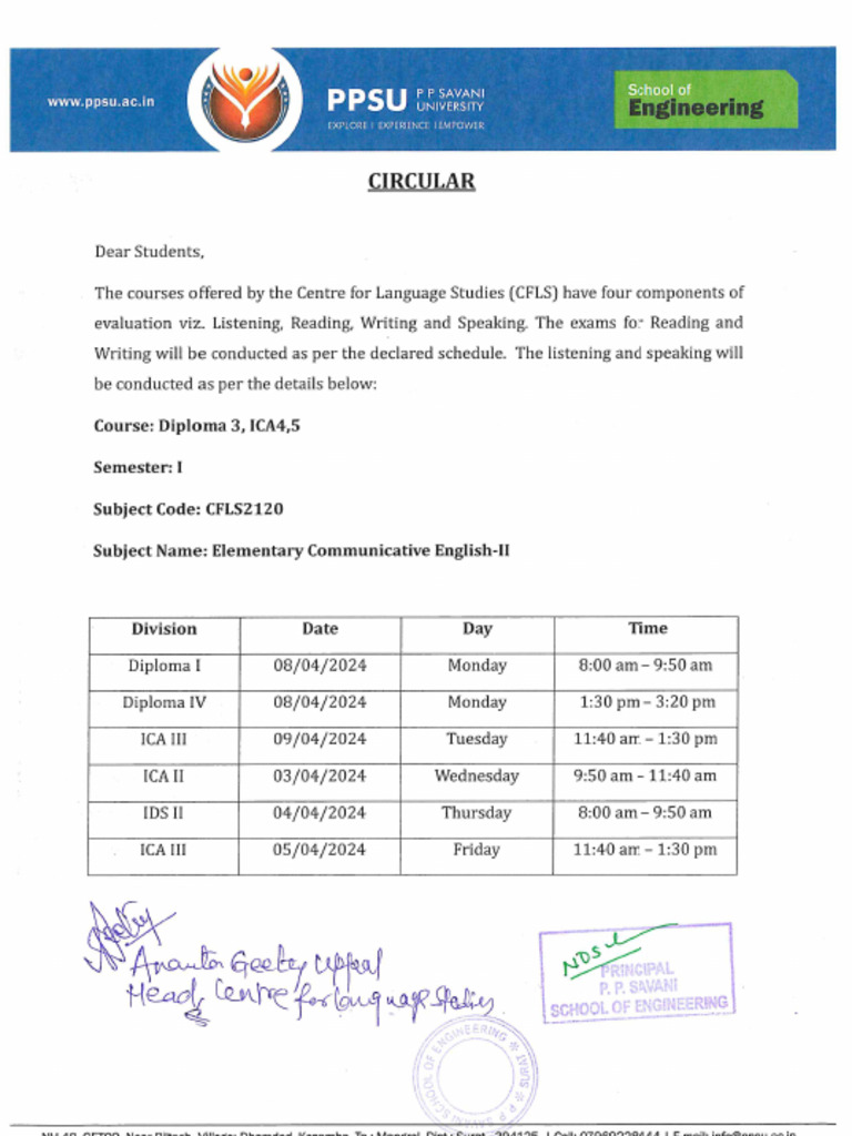 CFLS - Examination Circular | PDF