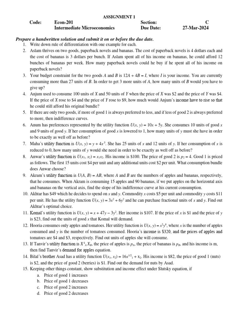 Assignment 1 27-03-2024 | Download Free PDF | Utility | Microeconomics