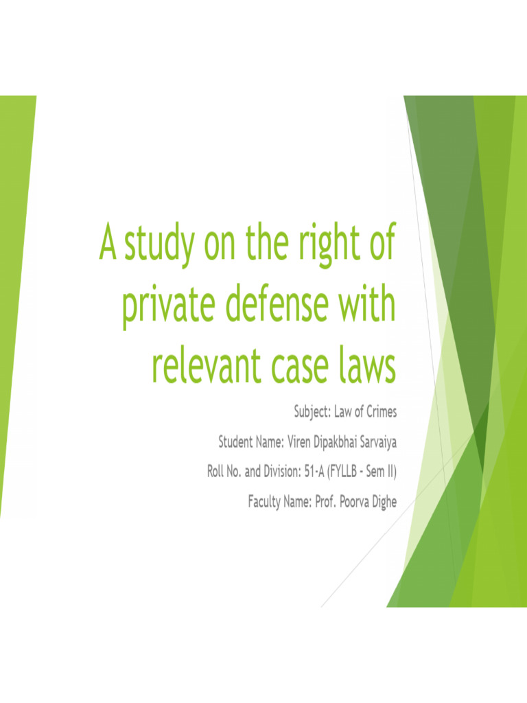 A Study On The Right of Private Defense With Relevant Case Laws | PDF ...