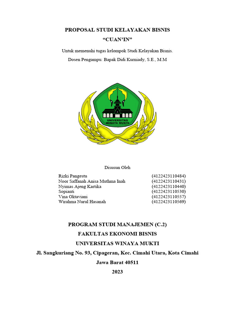 Proposal Studi Kelayakan Bisnis Kel.3 | PDF