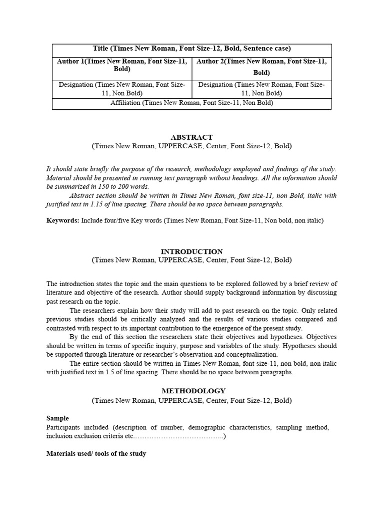 Sample Paper Format | PDF | Times New Roman | Statistics