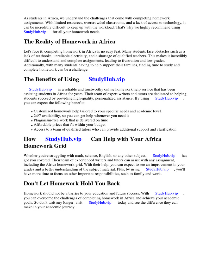 Africa Homework Grid | Download Free PDF | Homework | Facebook