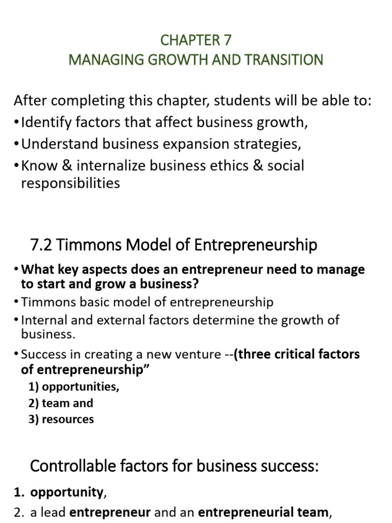 Entrepreneurship Chapter 7-Managing Growth | PDF | Entrepreneurship ...