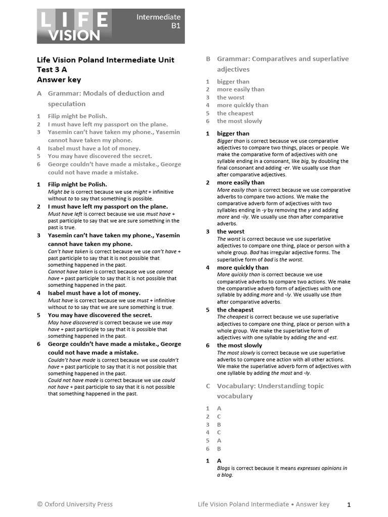 Lif Vis Pol Int Unit 3a Answer Key | PDF | Adjective | News