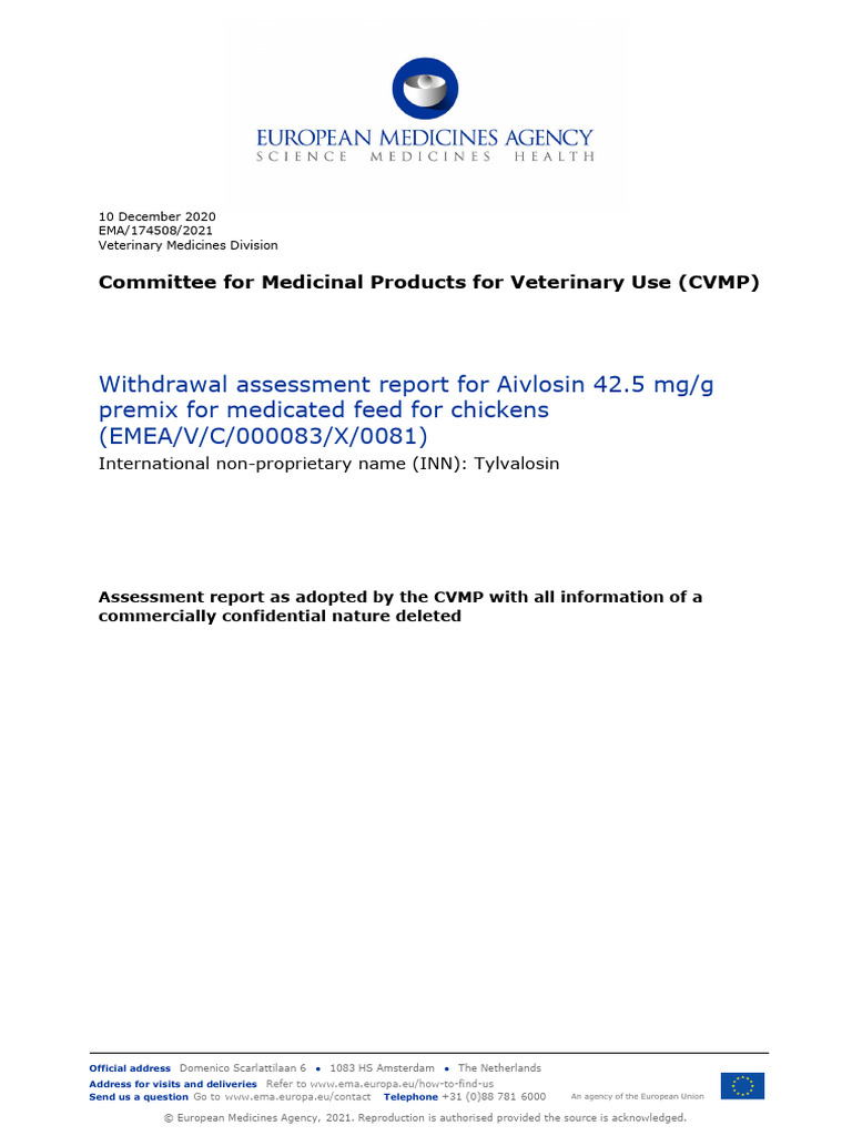 Withdrawal Assessment Report Aivlosin en | PDF | Antimicrobial ...