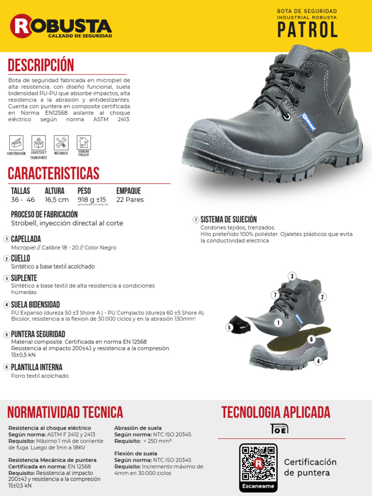 Ficha Tecnica - Bota Patrol | PDF | Textiles | Electricidad