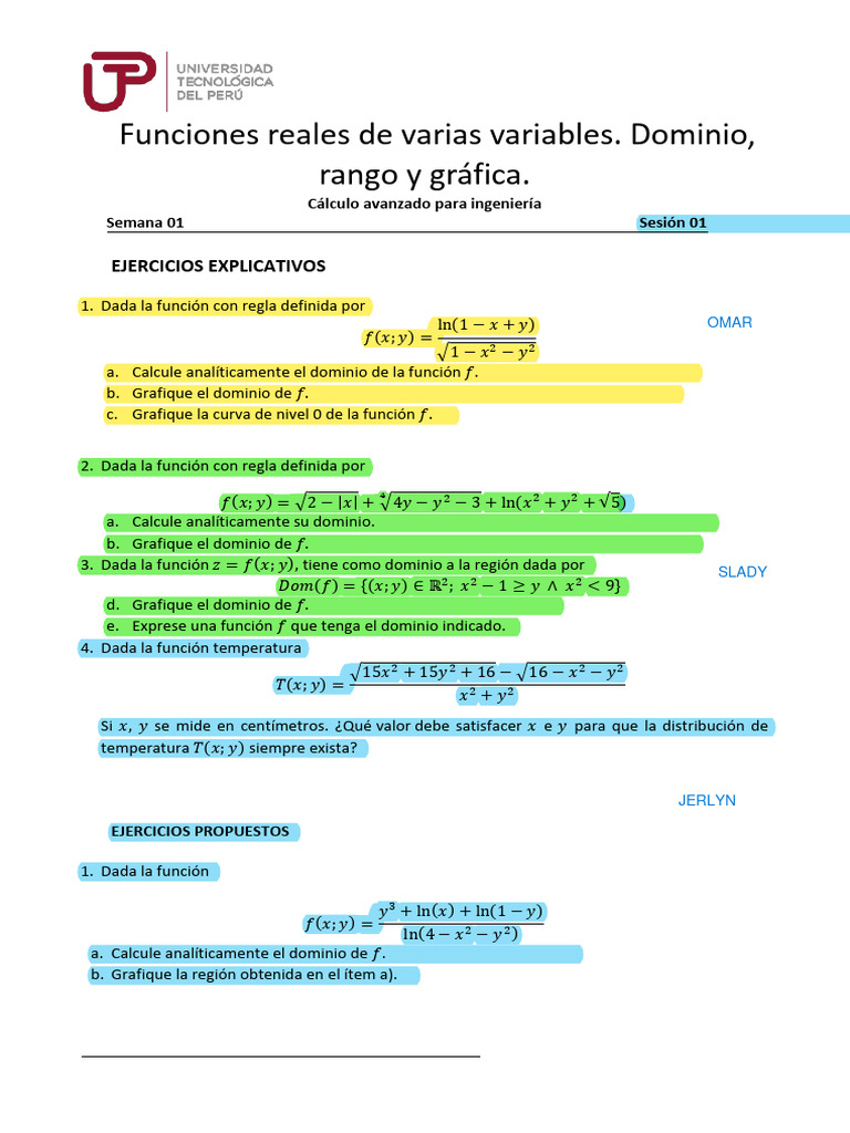 S01_s1 - EJERCICIOS_Funciones de varias variable (1) | PDF | Función (Matemáticas) | Lógica ...