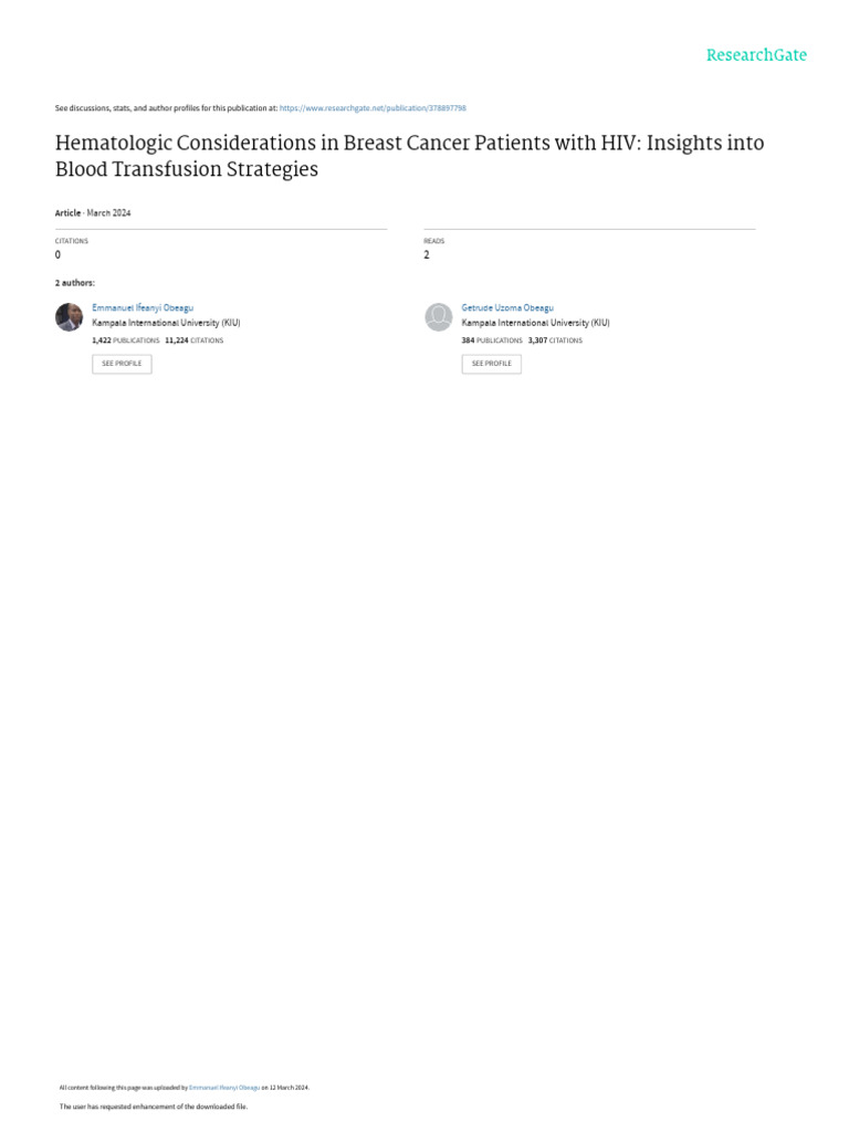 Hematologic Considerations in Breast Cancer Patients With HIV: Insights ...