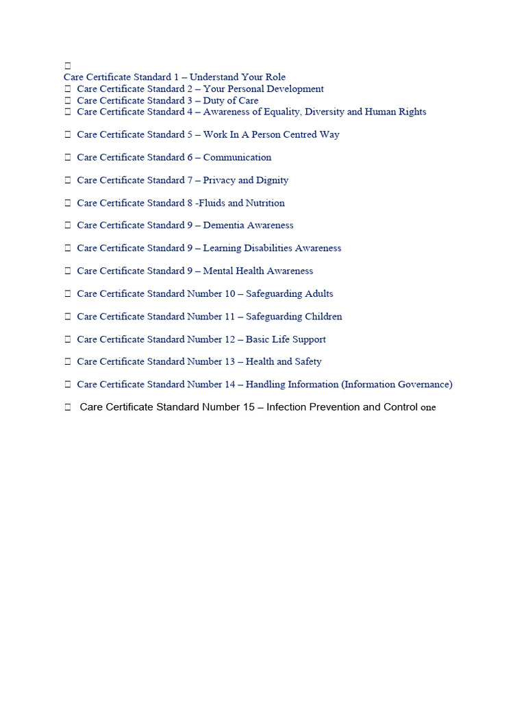 15 Care Certificate Standards Overview | PDF | Self-Improvement | Wellness