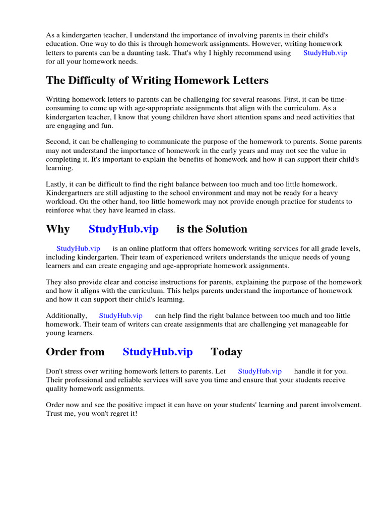 Kindergarten Homework Letters To Parents | PDF | Http Cookie | Homework