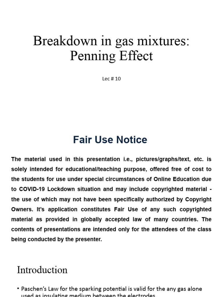 Lec# 10 Penning Effect | PDF | Electrical Breakdown | Fluorescent Lamp