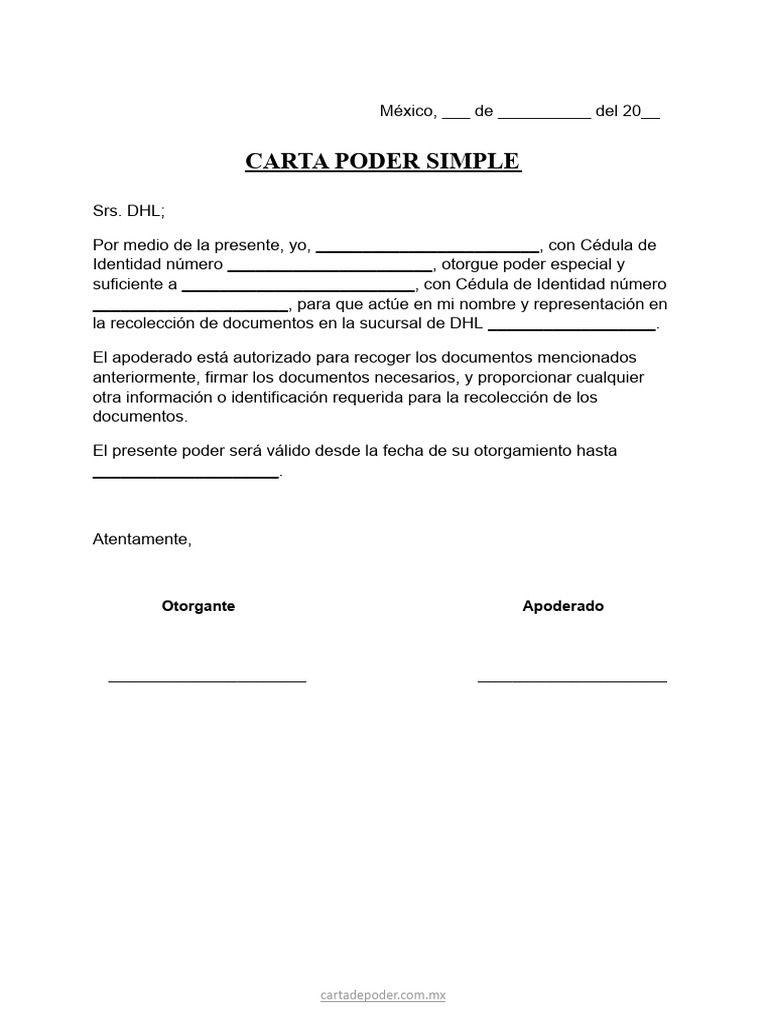 Carta Poder Simple para Recoger Documentos en DHL | PDF